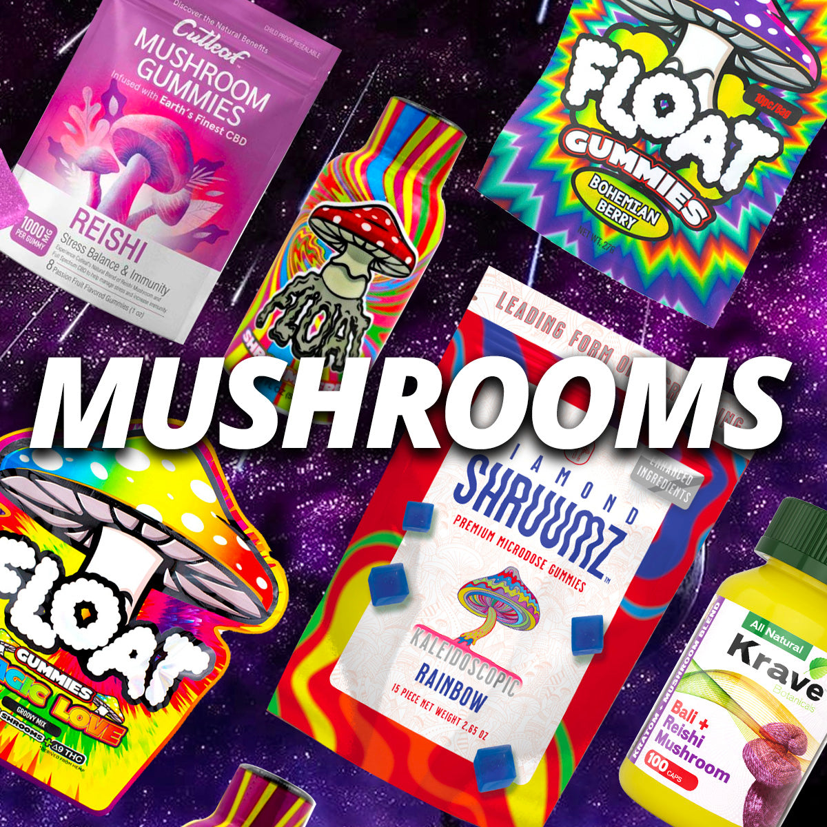Mushroom Diamond Shruumz, Float Shot & Cutleaf Mushroom