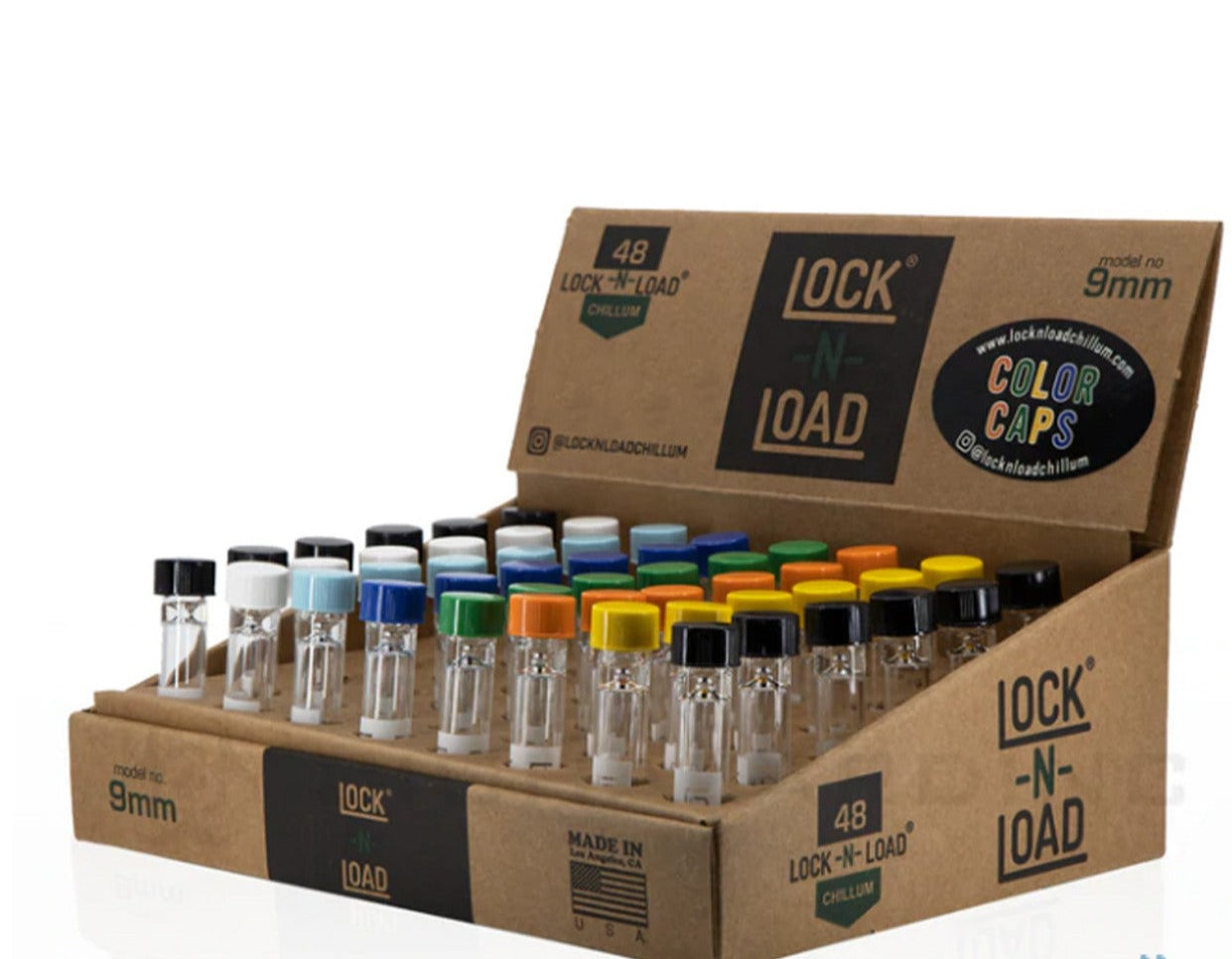 Lock N Load 9mm Jars Display off 48 Assorted Colors Caps.. – SmokeTokes