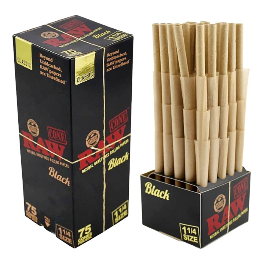 Raw Black Cone 1 1/4 size 75 Cones Per Pack – SmokeTokes