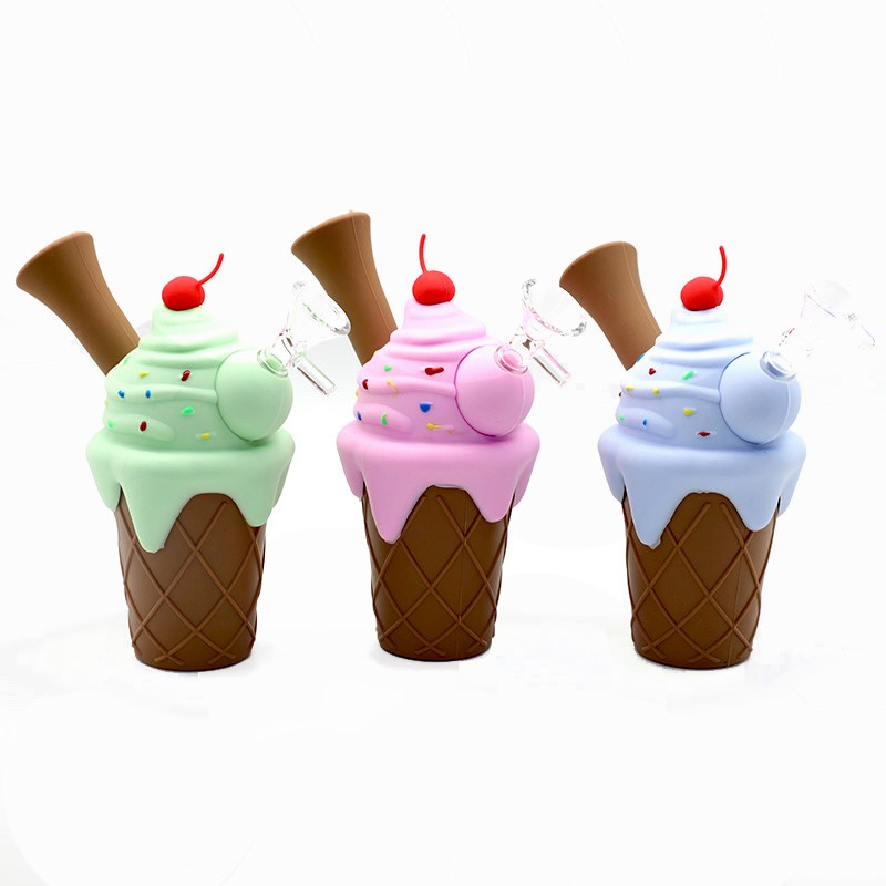 6" Ice Cream Silicone Bubbler Water Pipe With Glass Bowl – SmokeTokes