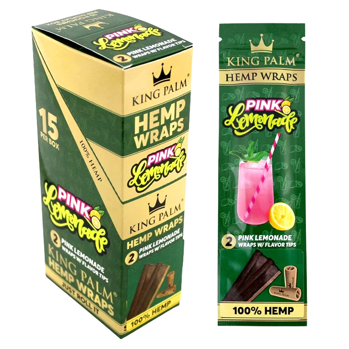 King Palm Hemp Wraps w/ Paper Tips- Pink Lemonade (15pk Display)