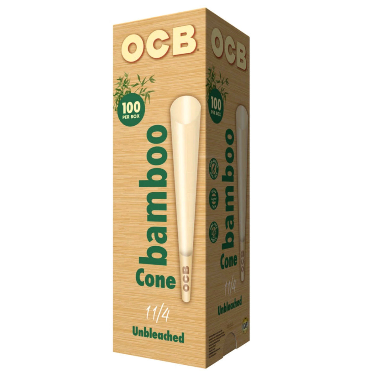 OCB Bamboo Unbleached Rolling Paper Cones 1 1/4 Size 100 Box