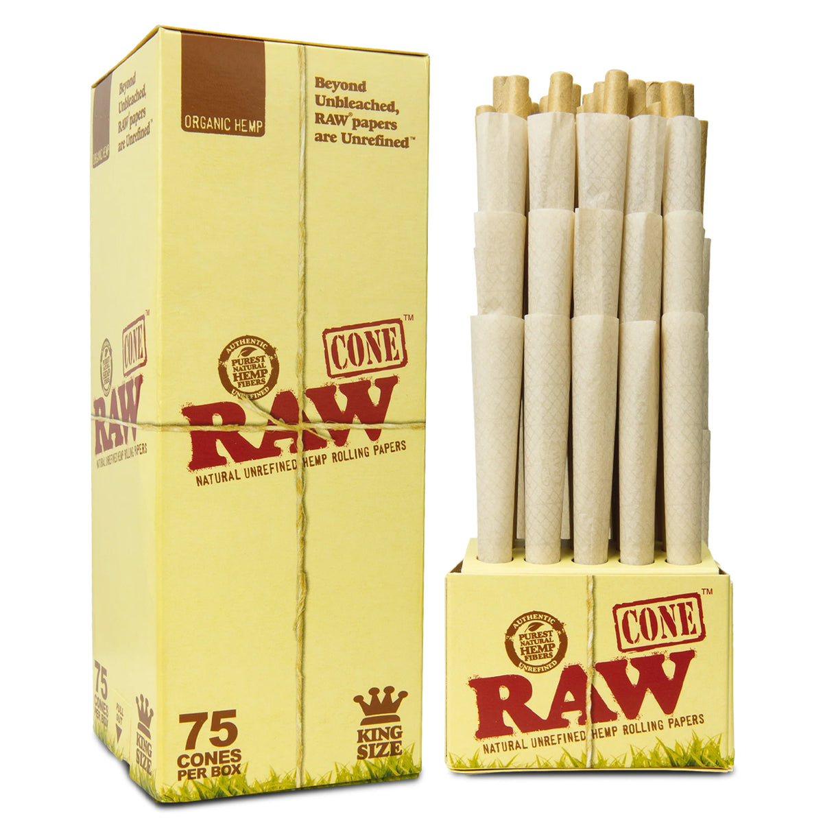 RAW Organic Hemp King Size Prerolled Cones Display 75ct – SmokeTokes